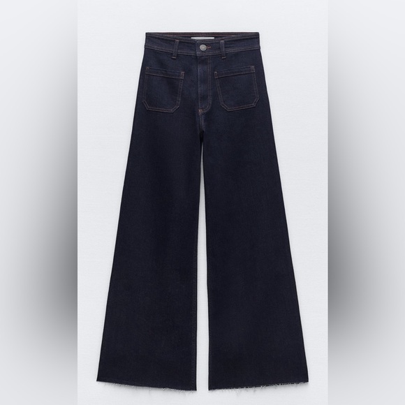 Zara | Jeans | Zara Zw Marine Dark Wash Wide Leg High Waist Straight ...